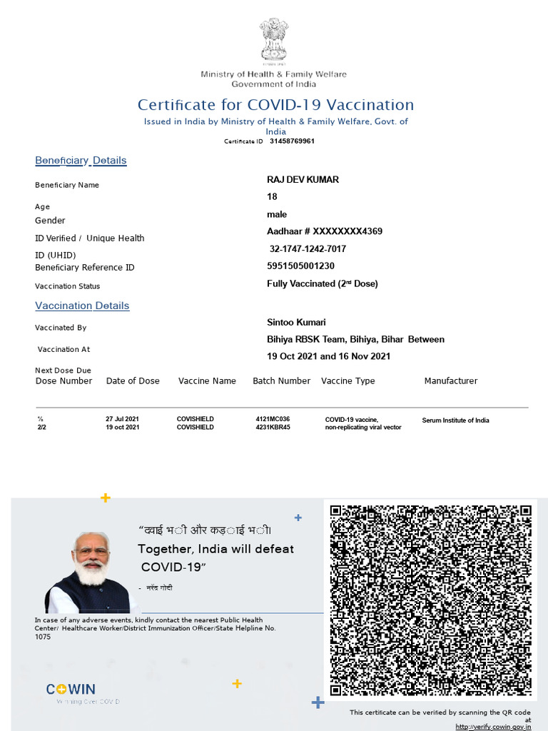 Vaccination Certificate | PDF | Epidemiology | Biotechnology