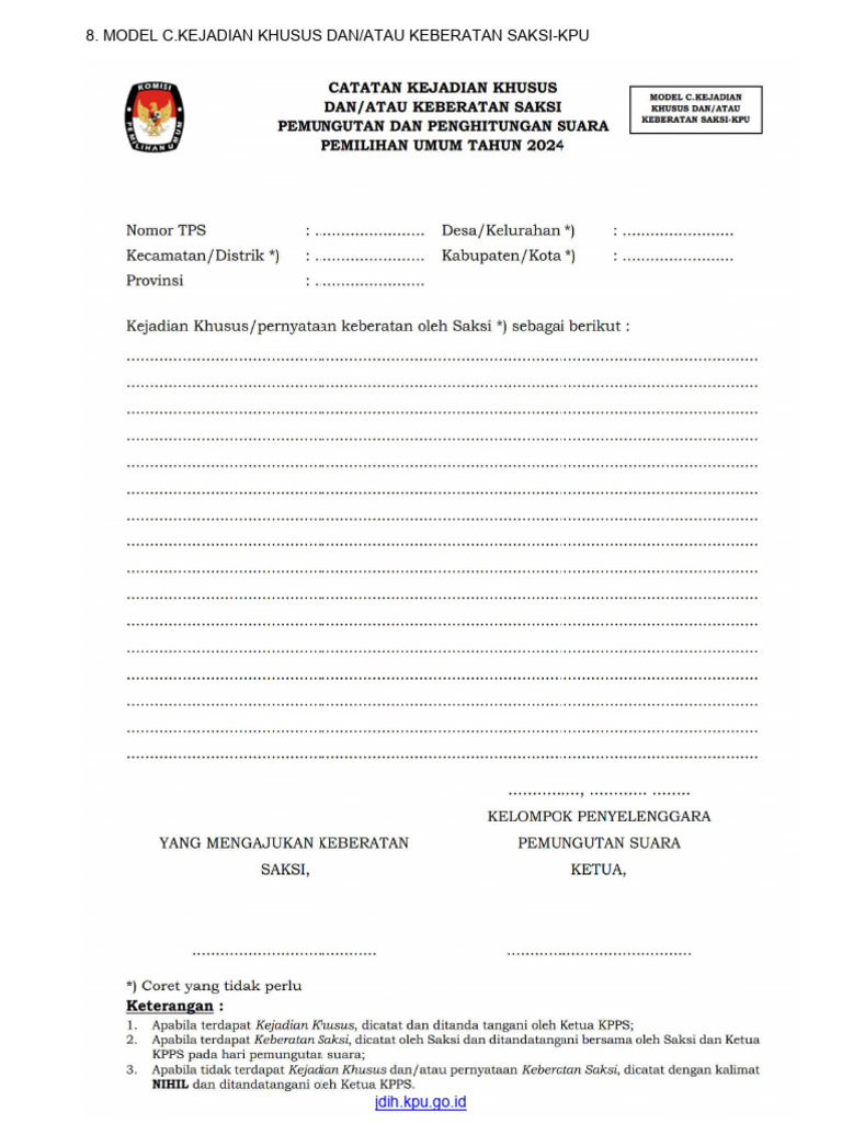Model C. Kejadian Khusus Dan Atau Keberatan Saksi-Kpu | PDF