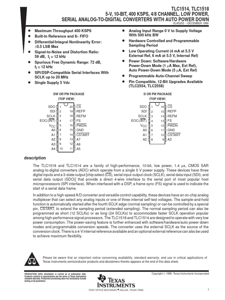 TLC 1514 | PDF | Analog To Digital Converter | Electronics