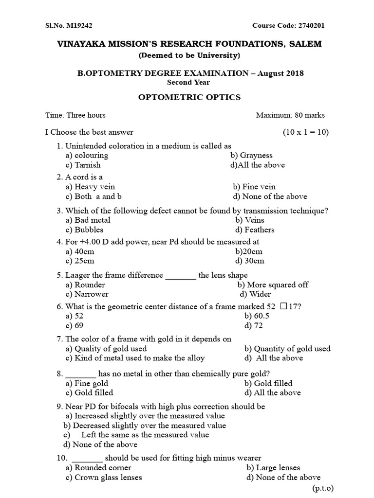 Optometric Optics | PDF | Electromagnetic Radiation | Equipment
