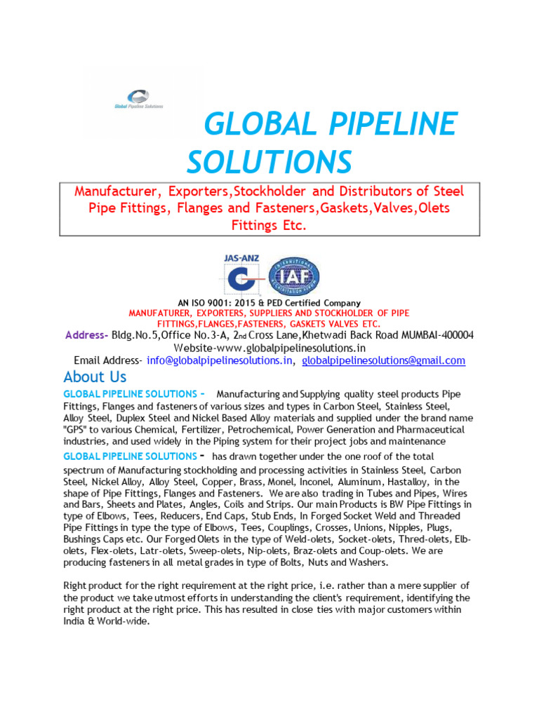 Company Profile - Global Pipeline | PDF | Pipe (Fluid Conveyance) | Manufactured Goods