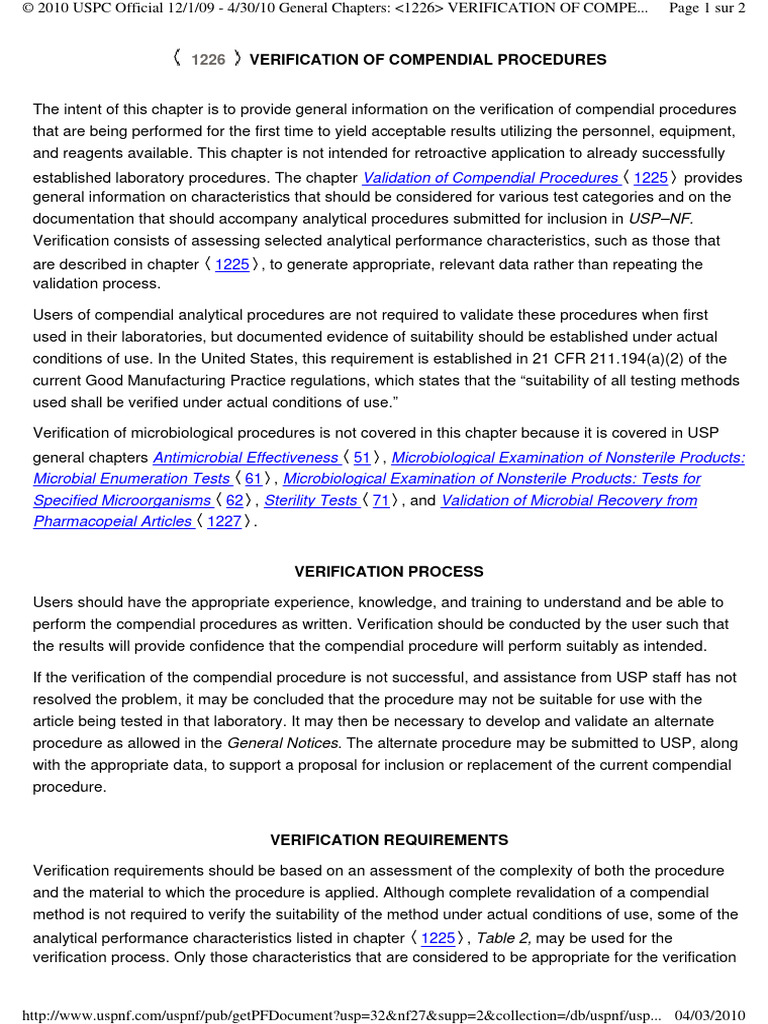 Usp 1226 | PDF | Verification And Validation | Science