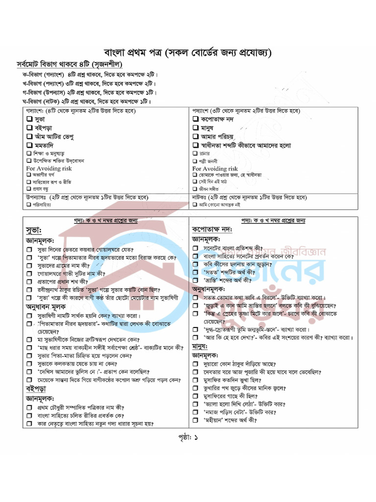 Bangla 1st Paper Suggestion | PDF