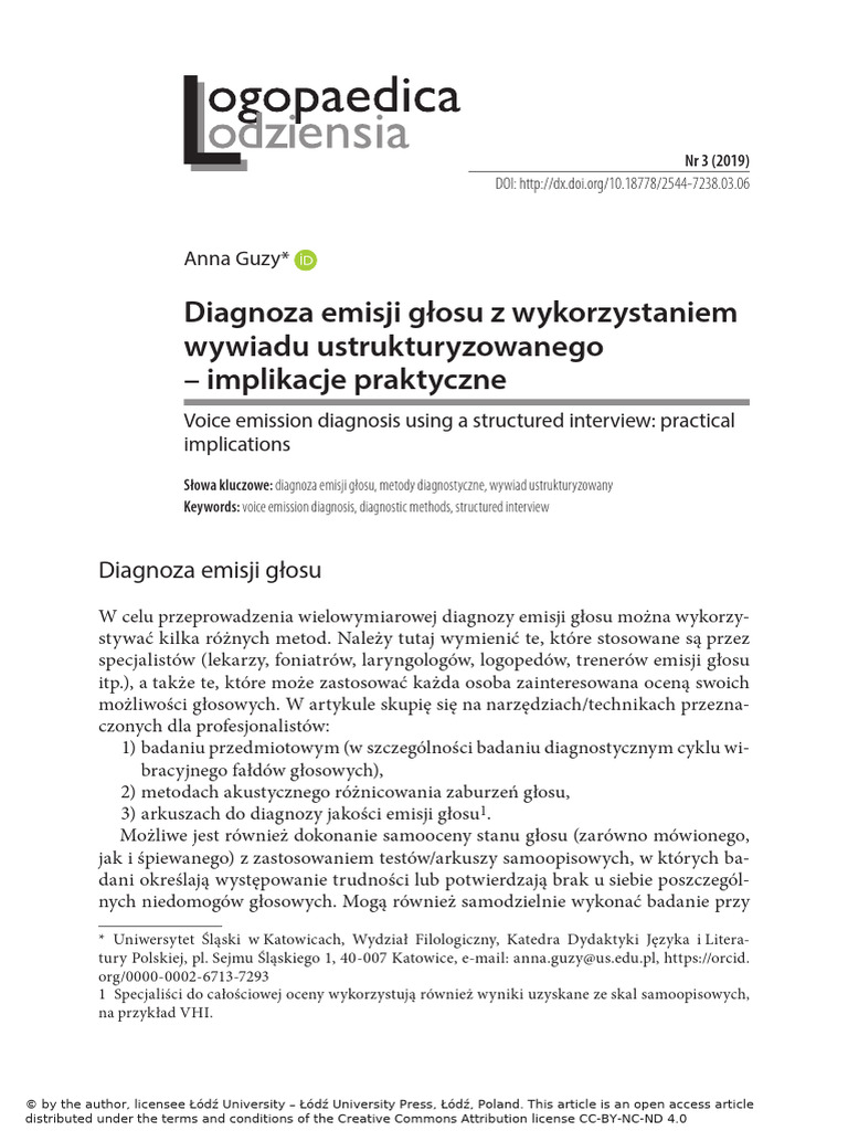 A. Guzy - Arkusz Do Badania Emisji Głosu | PDF