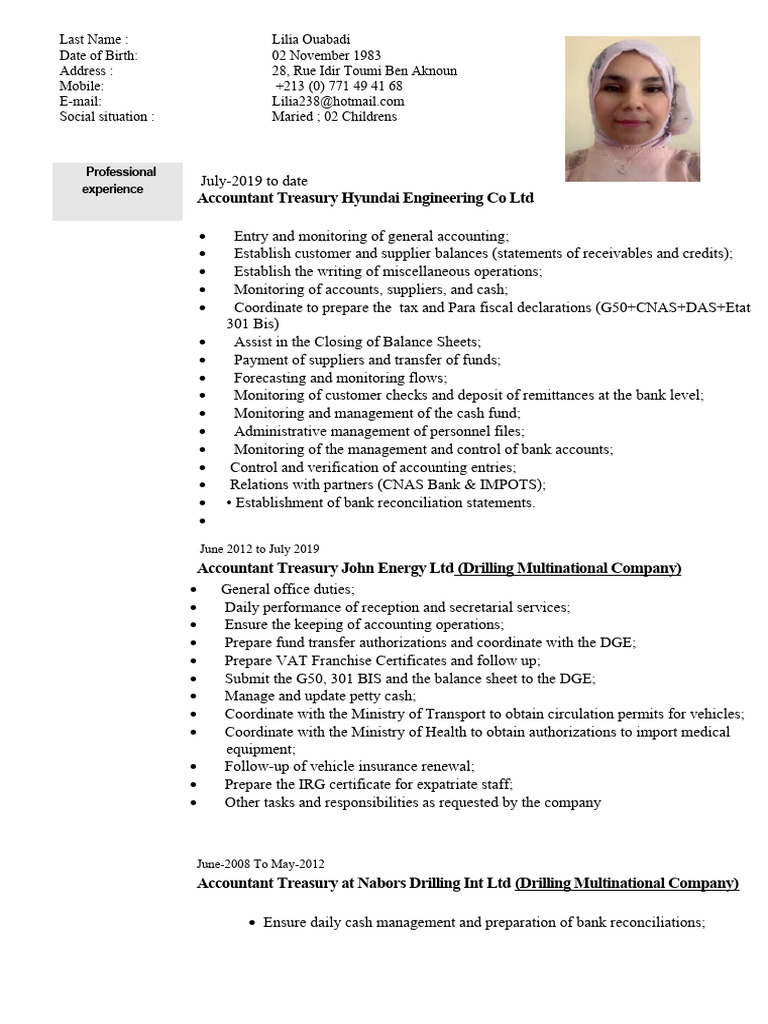 Accountant Profile: Lilia Ouabadi | PDF | Accounting | Service Industries