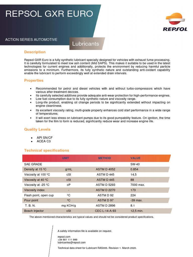REPSOL GXR EURO 5W40 v1 1 | Download Free PDF | Physical Sciences | Mechanical Engineering