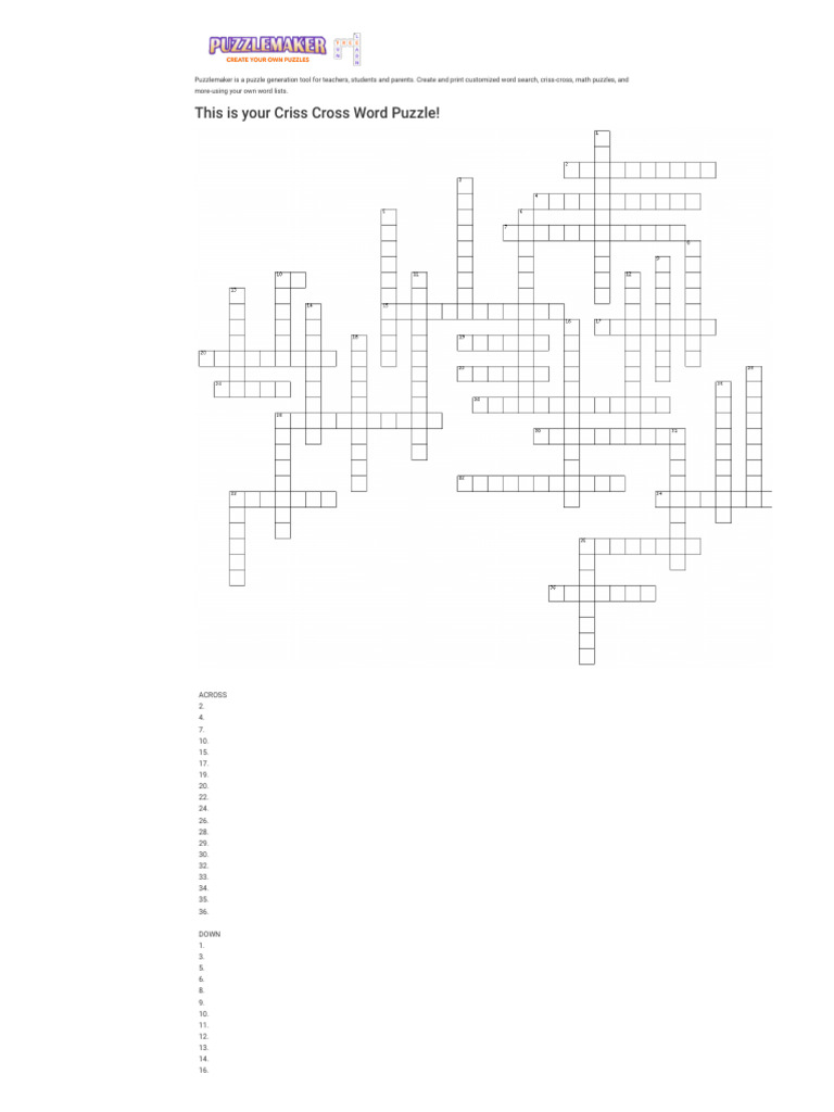 Criss Cross Puzzle - Discovery Education Puzzlemaker | PDF | Home & Garden