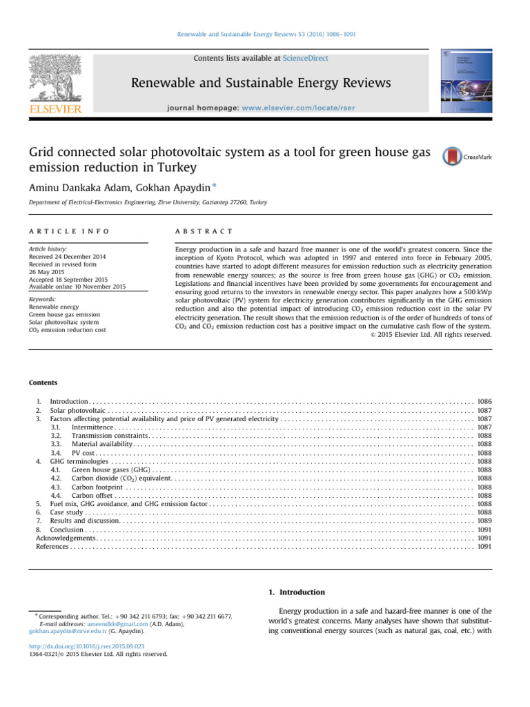 Turkey Solar PV GHG Reduction Study | PDF | Solar Power | Photovoltaics