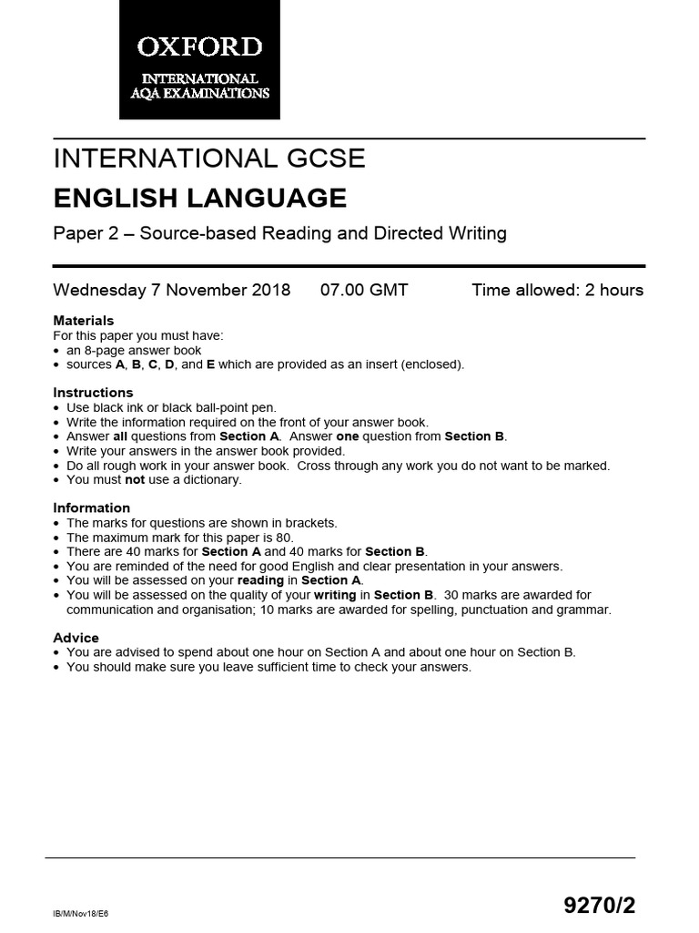 GCSE English Language Past Paper 2 Nov 18 | PDF | Human Communication ...