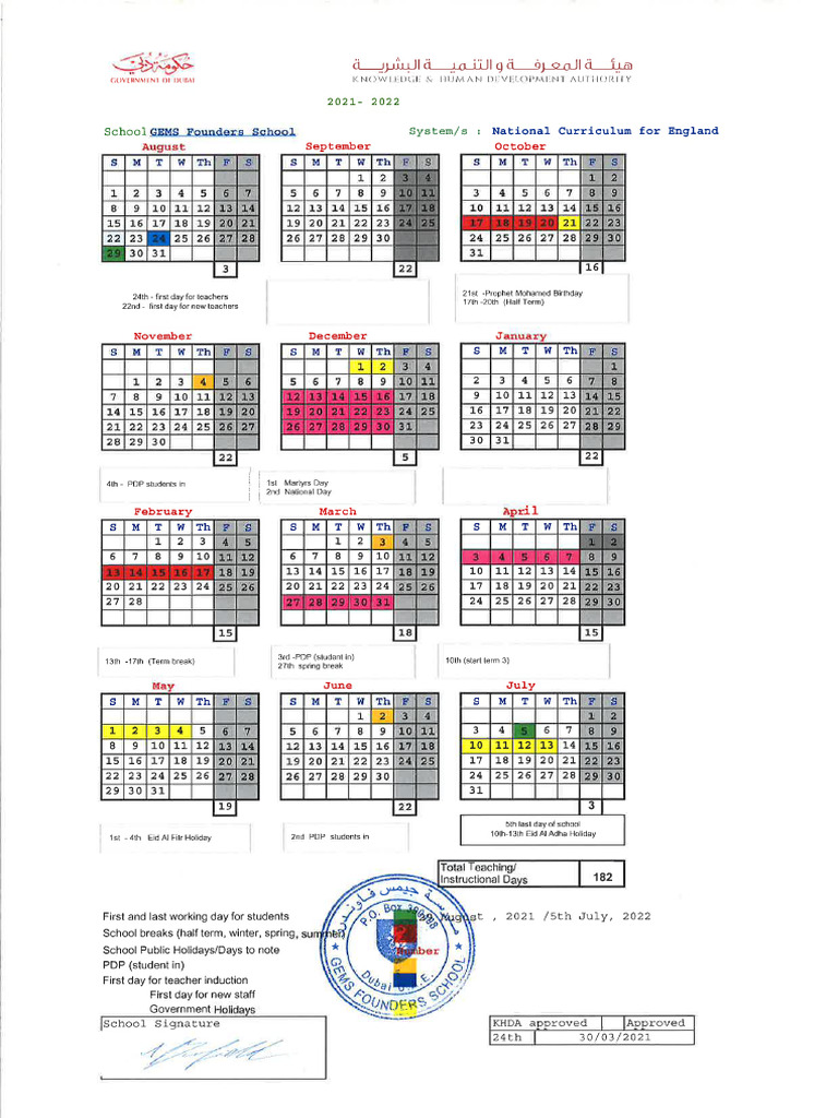 GFS Approved KHDA Calendar For 2021-2022 v2 | PDF
