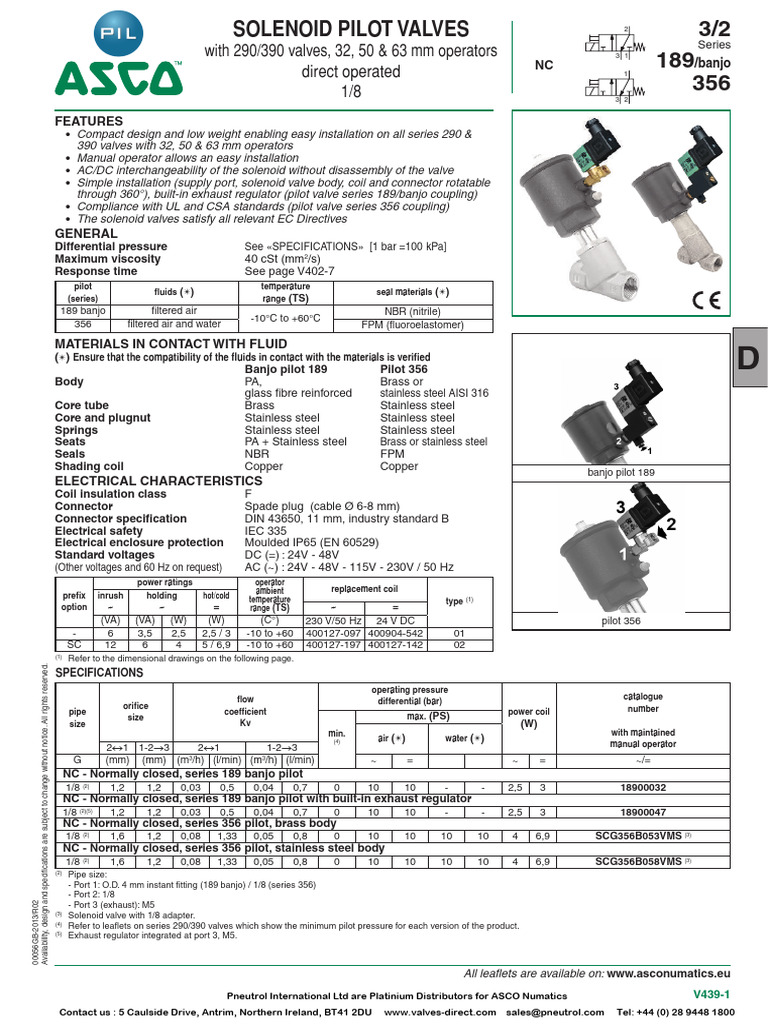 ASCO Series 290 390 - ASCO Pressure Operated Solenoid Pilot Valves G1-8 ...