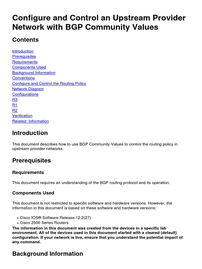 28784-Bgp-Community To Control Upstream Provider Netwrok | PDF | Routing | Ip Address