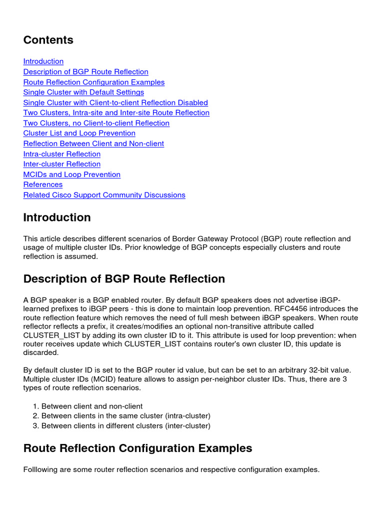 Bgp Route Reflection And Multiple Cluster Pdf Routing Computer Science