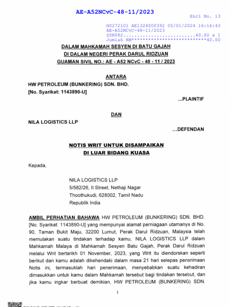 Notis Writ-Luar Bidang Kuasa-05012024-SM-CV-HWP-NL-19-2023 +@002 | PDF | Computers | Technology ...