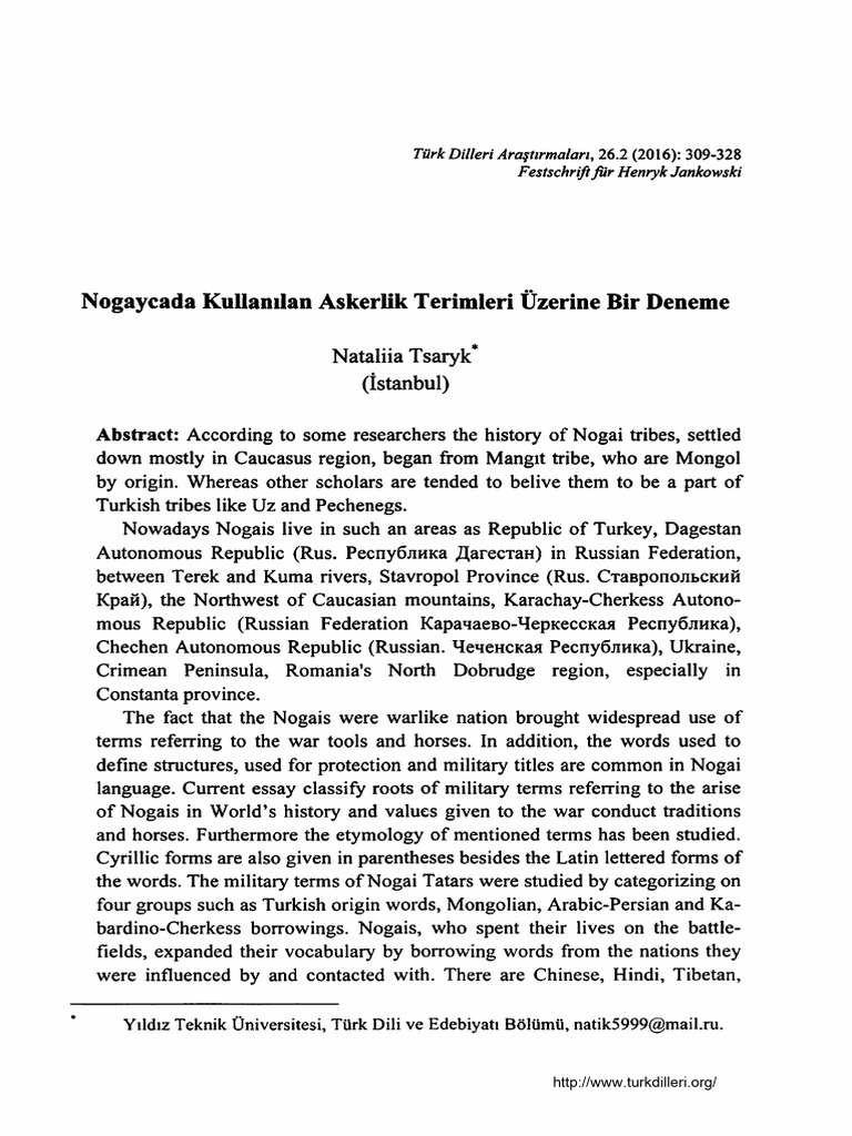 Nogaycada Kullanılan Askerlik Terimleri Üzerine Bir Deneme | PDF ...