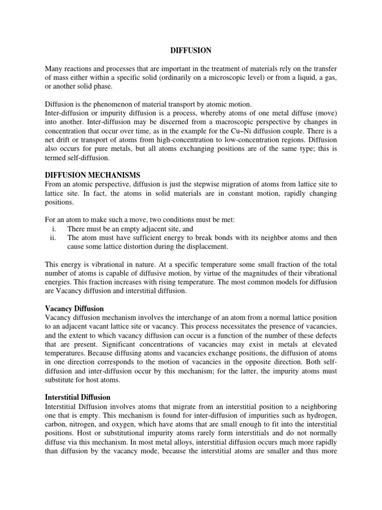 DIFFUSION | PDF | Diffusion | Atoms