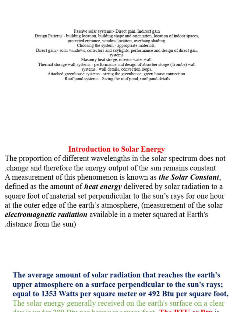 2nd Lecture Introduction To Passive Solar | PDF | Solar Energy | Heat ...