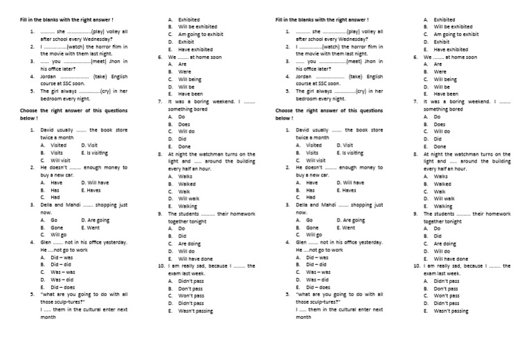 Soal Tenses 1, Prsent, Past, Future | PDF