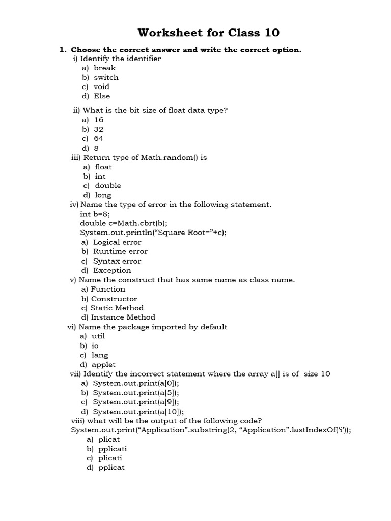 Worksheet3 Class10 Computer Icse 2024 | PDF | Class (Computer ... Worksheet3 Class10 Computer Icse 2024 | PDF | Class (Computer ...