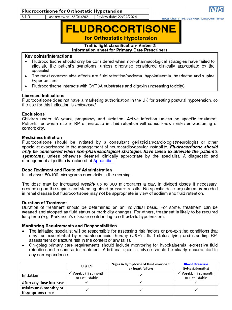 Fludrocortisone For Orthostatic Hypotension | PDF | Blood Pressure ...