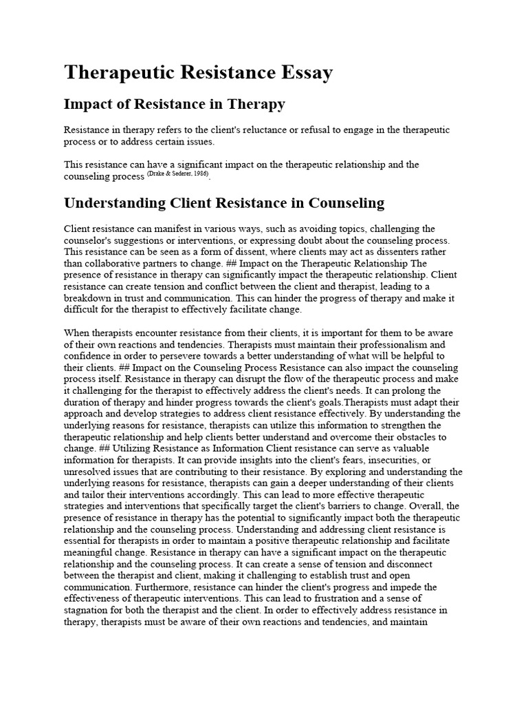 Understanding Resistance in Therapy | PDF | Psychotherapy | Therapy