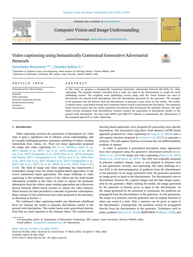 CVIU Hema 1-S2.0-S1077314222000650-Main | PDF | Computer Vision ...