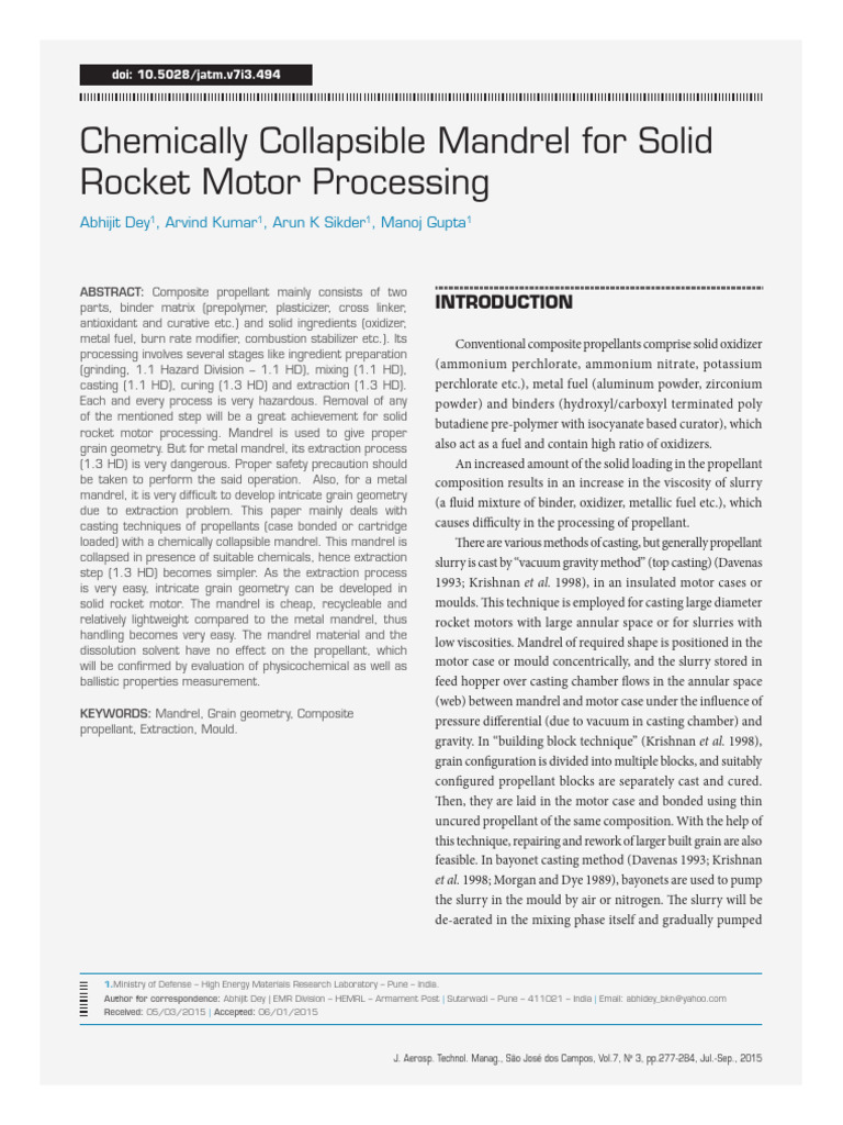Chemically Collapsible Mandrel For Solid | PDF | Rocket Propellant ...