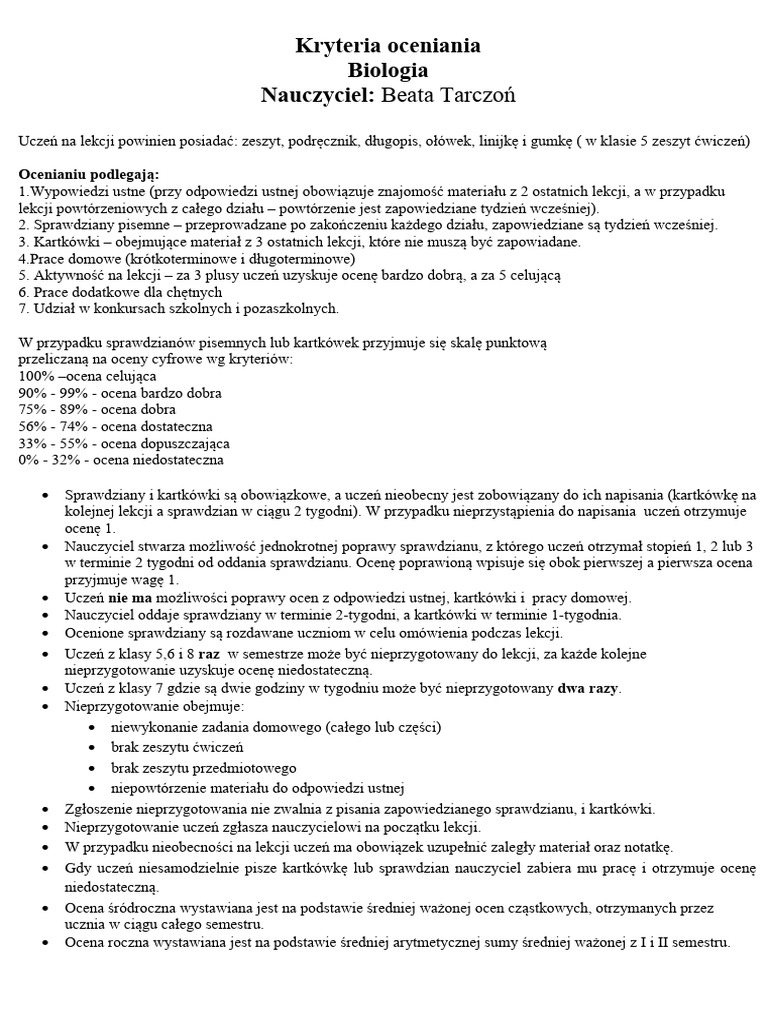 Przedmiotowe Zasady Oceniania 2 | PDF