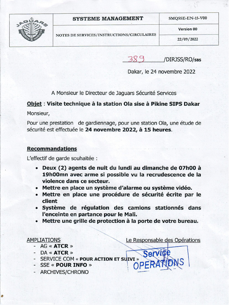 Visite Technique OLA KM 11 | PDF