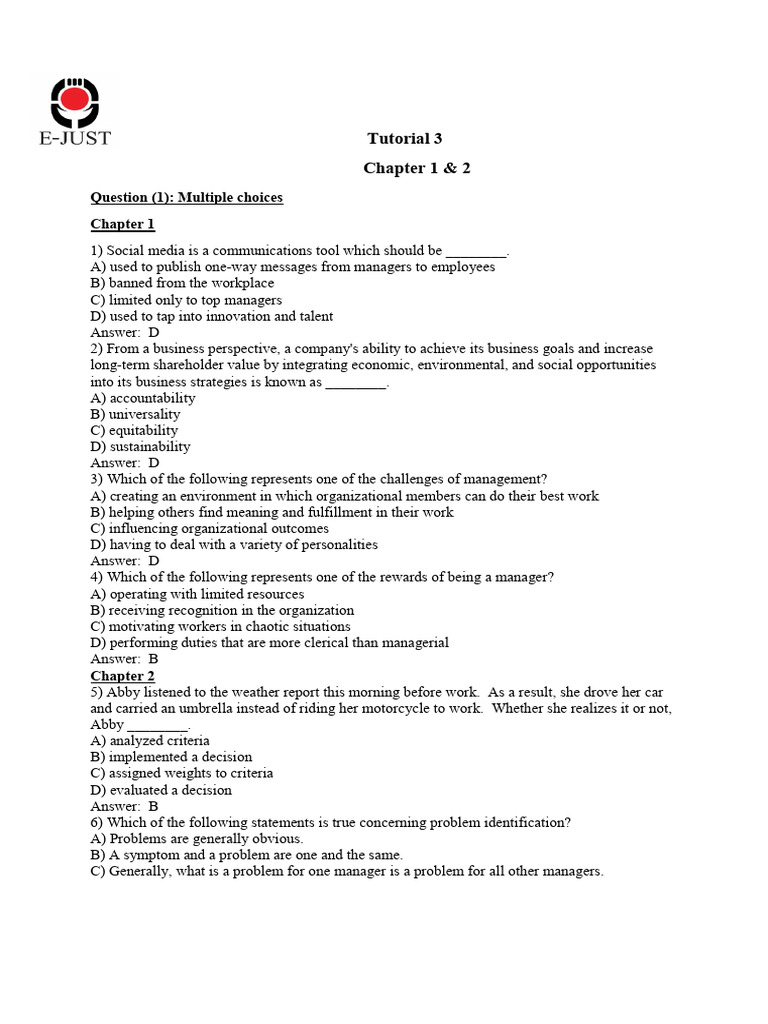 Tutorial 3 Answer | PDF | Decision Making | Business