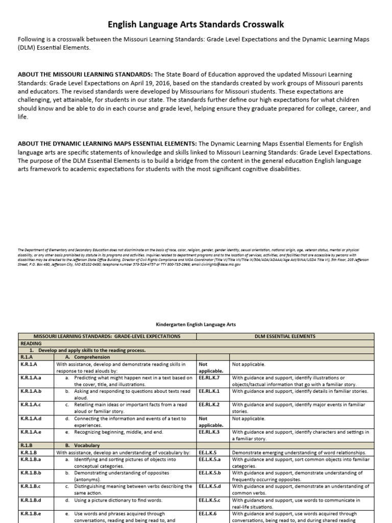 Missouri ELA Standards Crosswalk | PDF | Syllable | Phonics