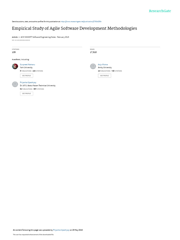 Empirical Study of Agile Software Development Methodologies: ACM SIGSOFT Software Engineering ...