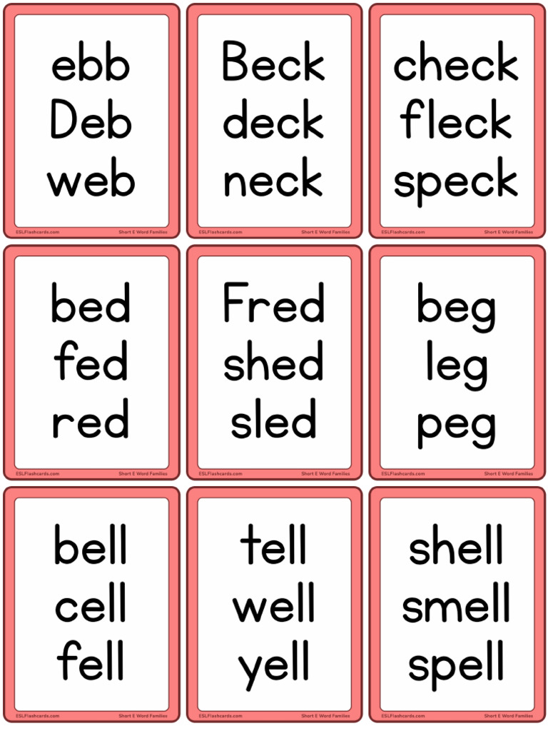 Short e Word Families Small | PDF Short e Word Families Small | PDF