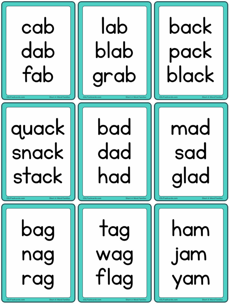 Short A Word Families Small | PDF