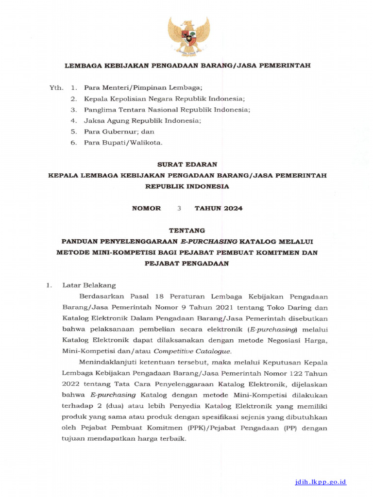 Surat Edaran Kepala LKPP Nomor 3 Tahun 2024 - 2349 - 1 | PDF