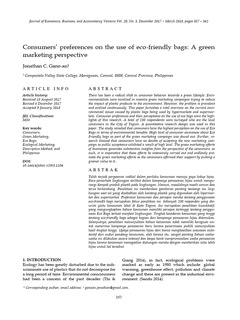 Consumer Preferences for Eco Bags | PDF | Marketing | Behavior
