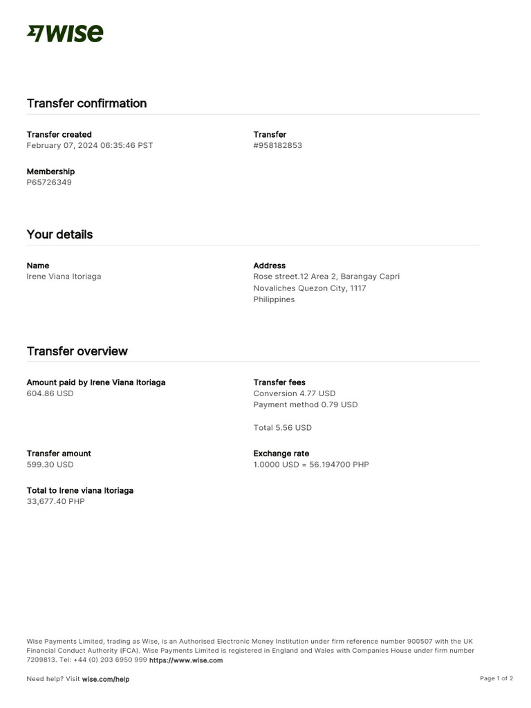 Transfer Confirmation | PDF | Payments | Money