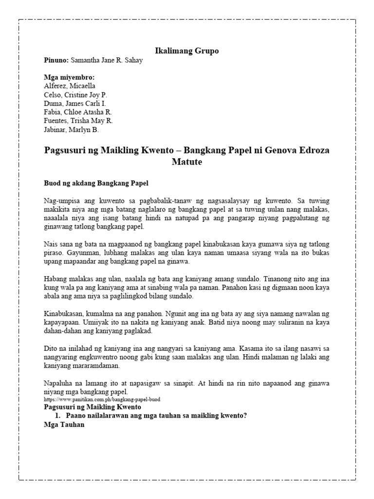 Pagsusuri Sa Maikling Kwento | PDF