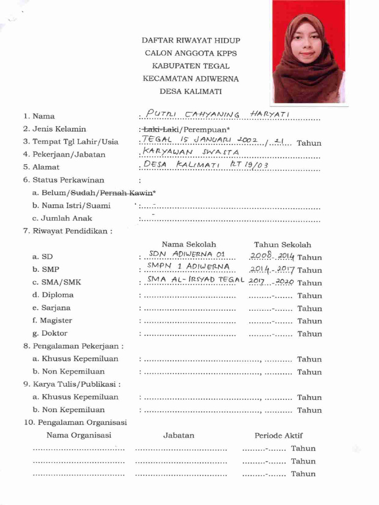 Daftar Riwayat Hidup Puput | PDF