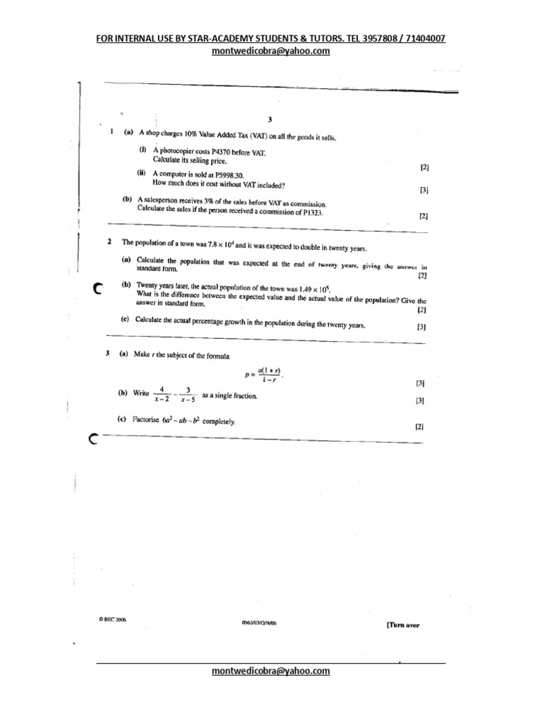 BGCSE Maths Pp3 2006 | PDF