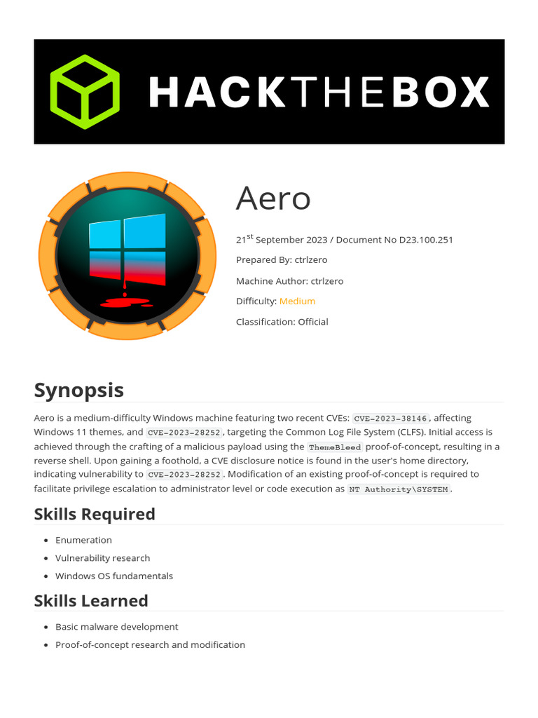 Aero HackTheBox Solution | PDF | Security | Computer Security