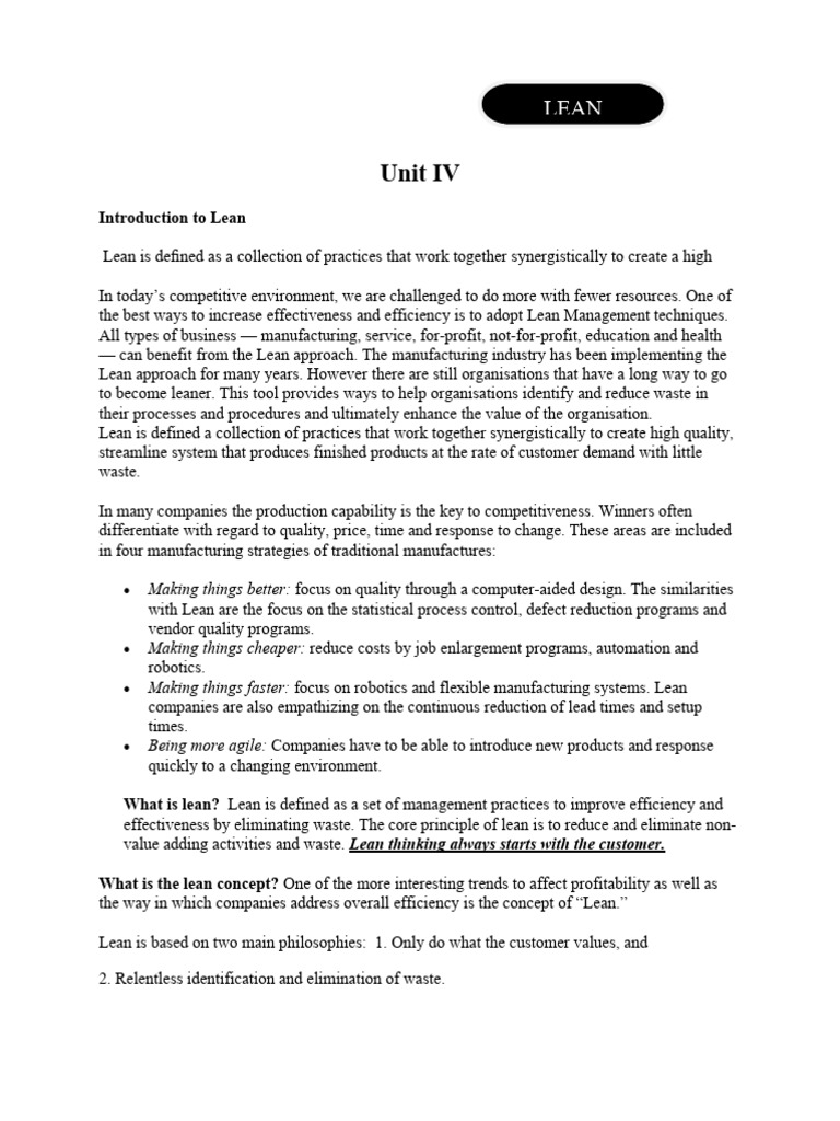 BPM _ Lean unit 4 | PDF | Lean Manufacturing | Inventory