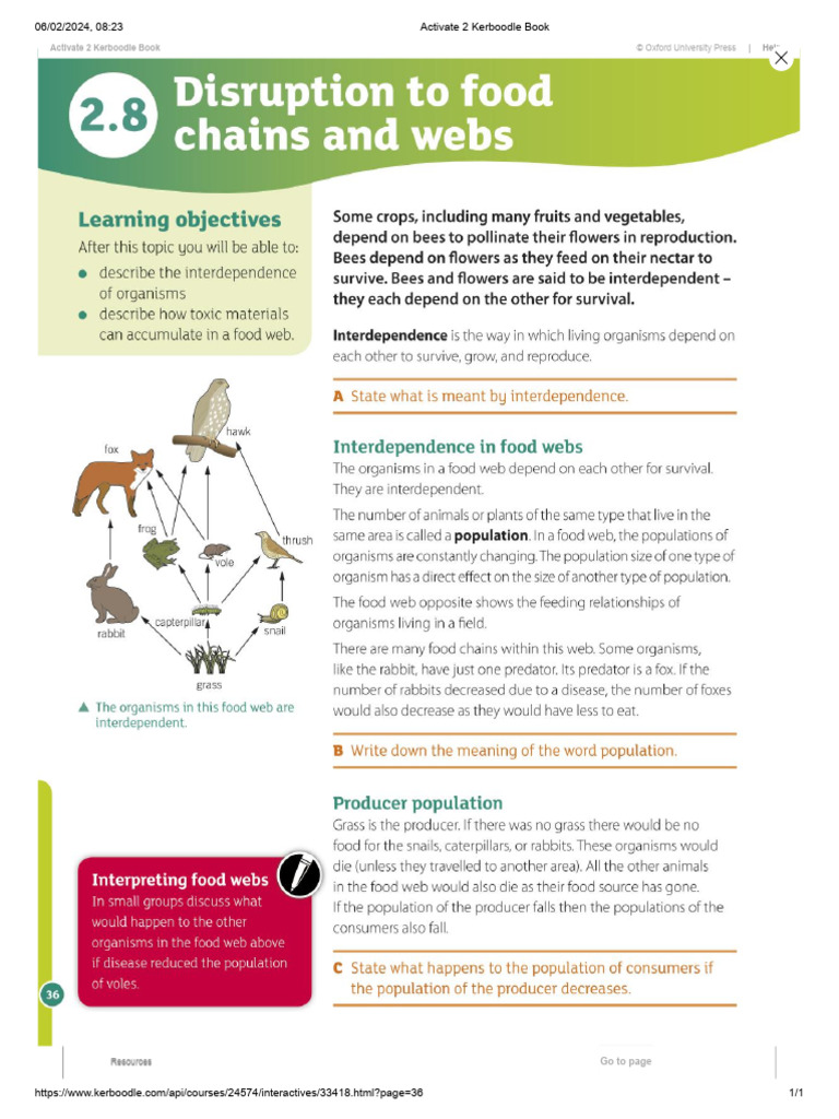 B2 2.8 Disruption To Food Chains and Webs pg1 | PDF