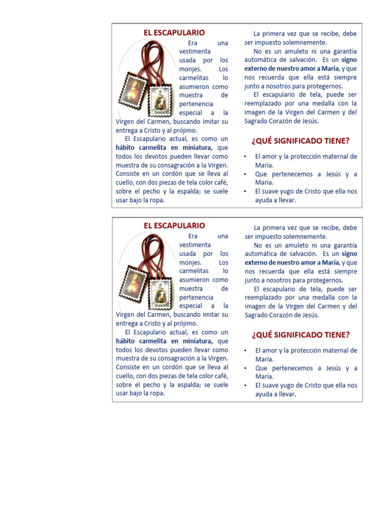 Díptico Escapulario (Def) | PDF | Misticismo cristiano | Iglesia Católica
