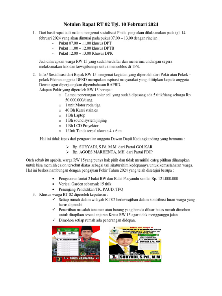 Notulen Rapat RT 02 TGL | PDF