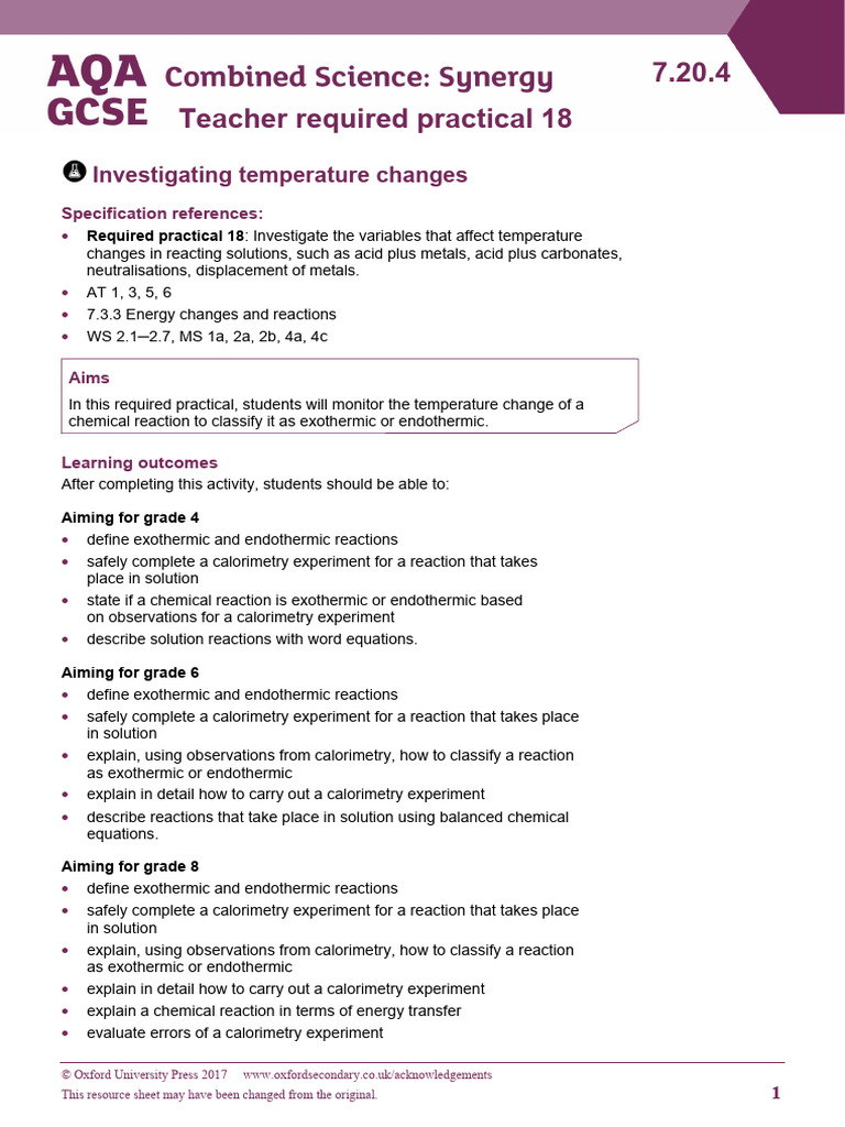 Chemistry Practical: Temp Changes | PDF | Chemical Reactions | Chemical ...