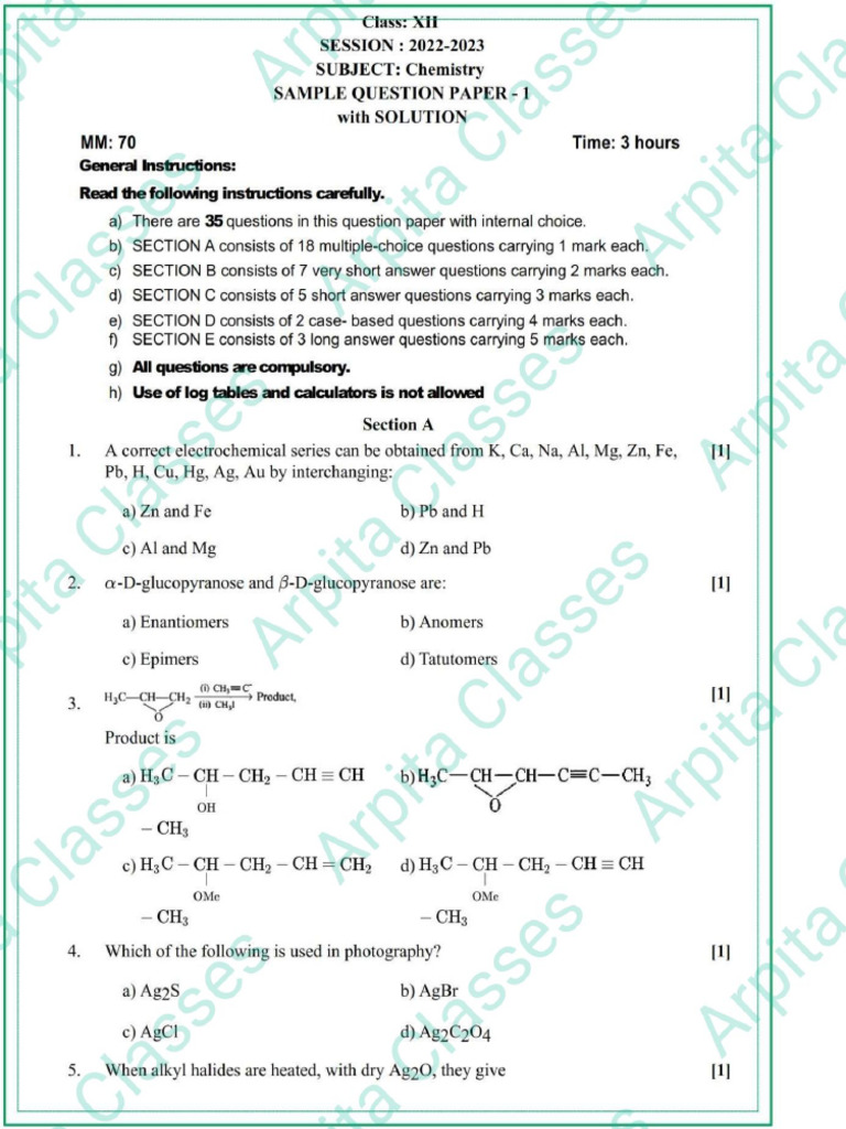 Chemistry Practice Paper 1 | PDF