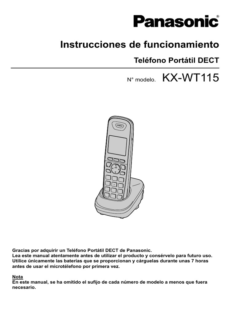 Guía de uso Teléfono DECT Panasonic KX-WT115 | PDF | Cargador de ...