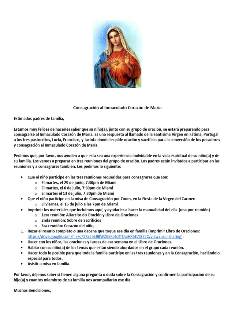 Consagración al Inmaculado Corazón de María | PDF | Oración | María ...
