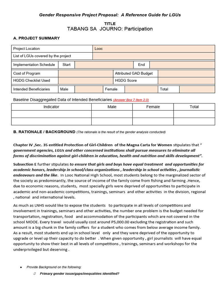 (MMRP) Gender-Responsive Project Proposal Template | PDF | Risk | Social Exclusion